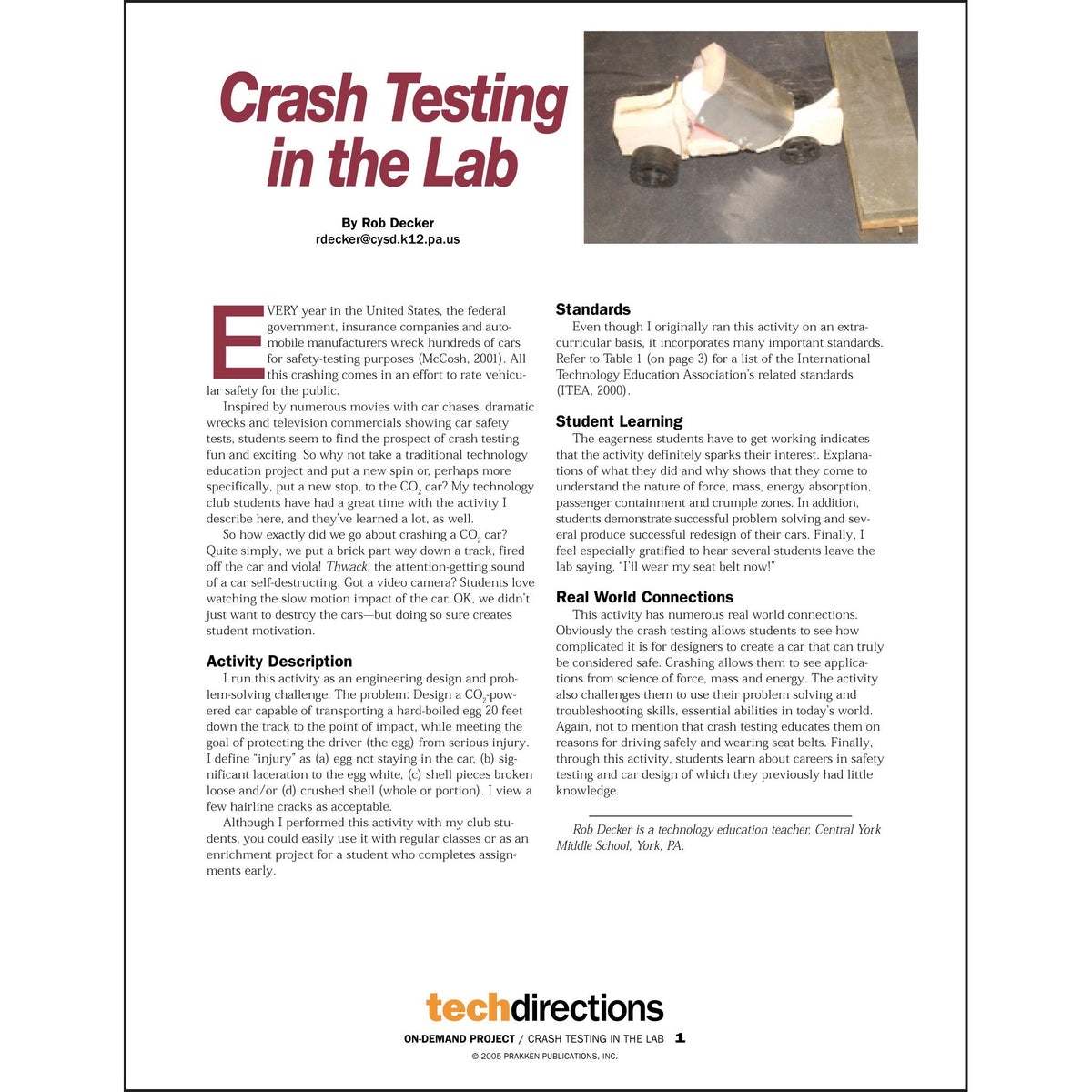 Crash Testing in the Lab Classroom Project pdf – Tech Directions Books ...
