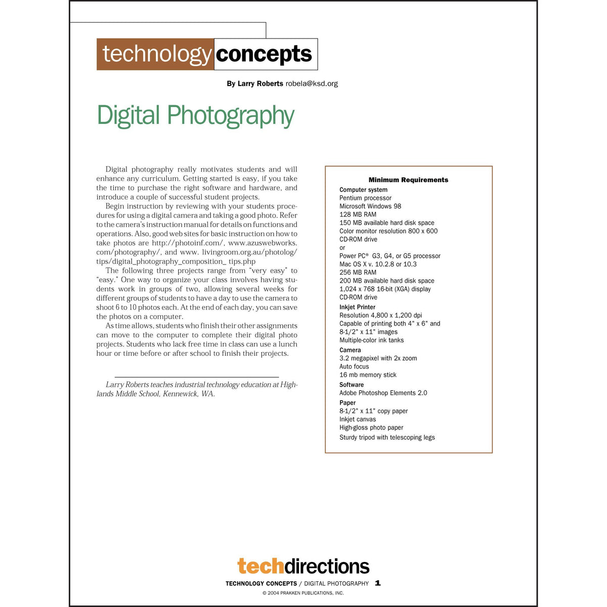 Digital Photography Classroom Project pdf – Tech Directions Books & Media
