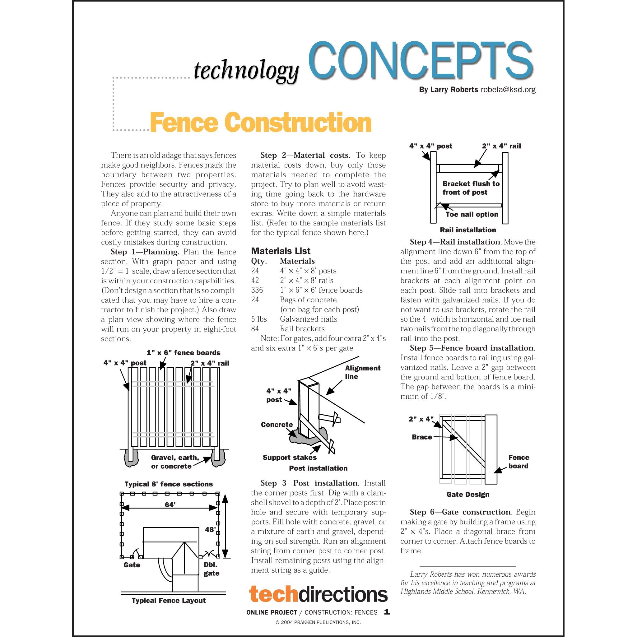 Fence Construction Classroom Project pdf – Tech Directions Books & Media