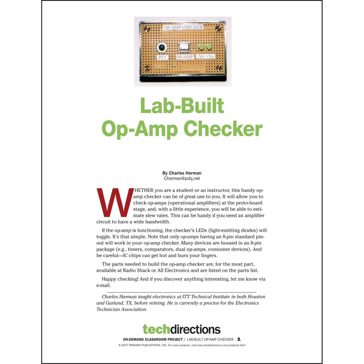 Lab-Built Op-Amp Checker Classroom Project pdf – Tech Directions Books ...